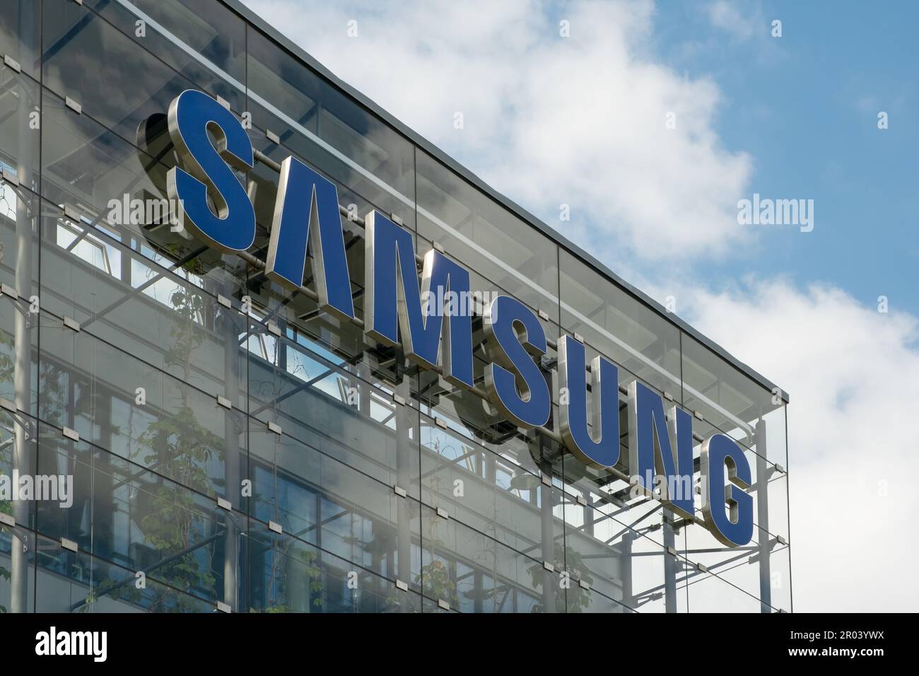 Prague,CZ -27 April 2023: The SAMSUNG sign Logo on Czech Republic ...