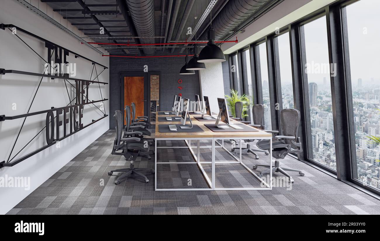 3D illustration of a corporate office. Render concept design Stock ...