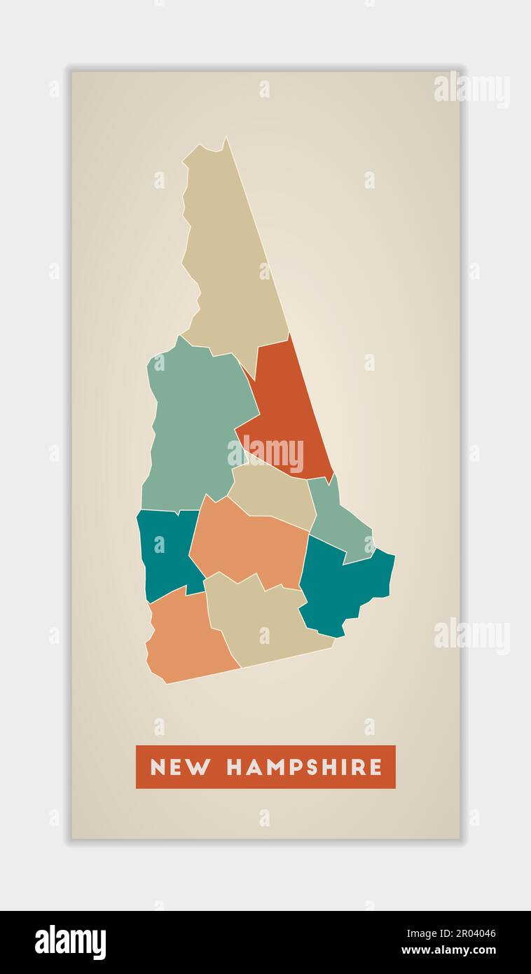New Hampshire poster. Map of the US state with colorful regions. Shape ...