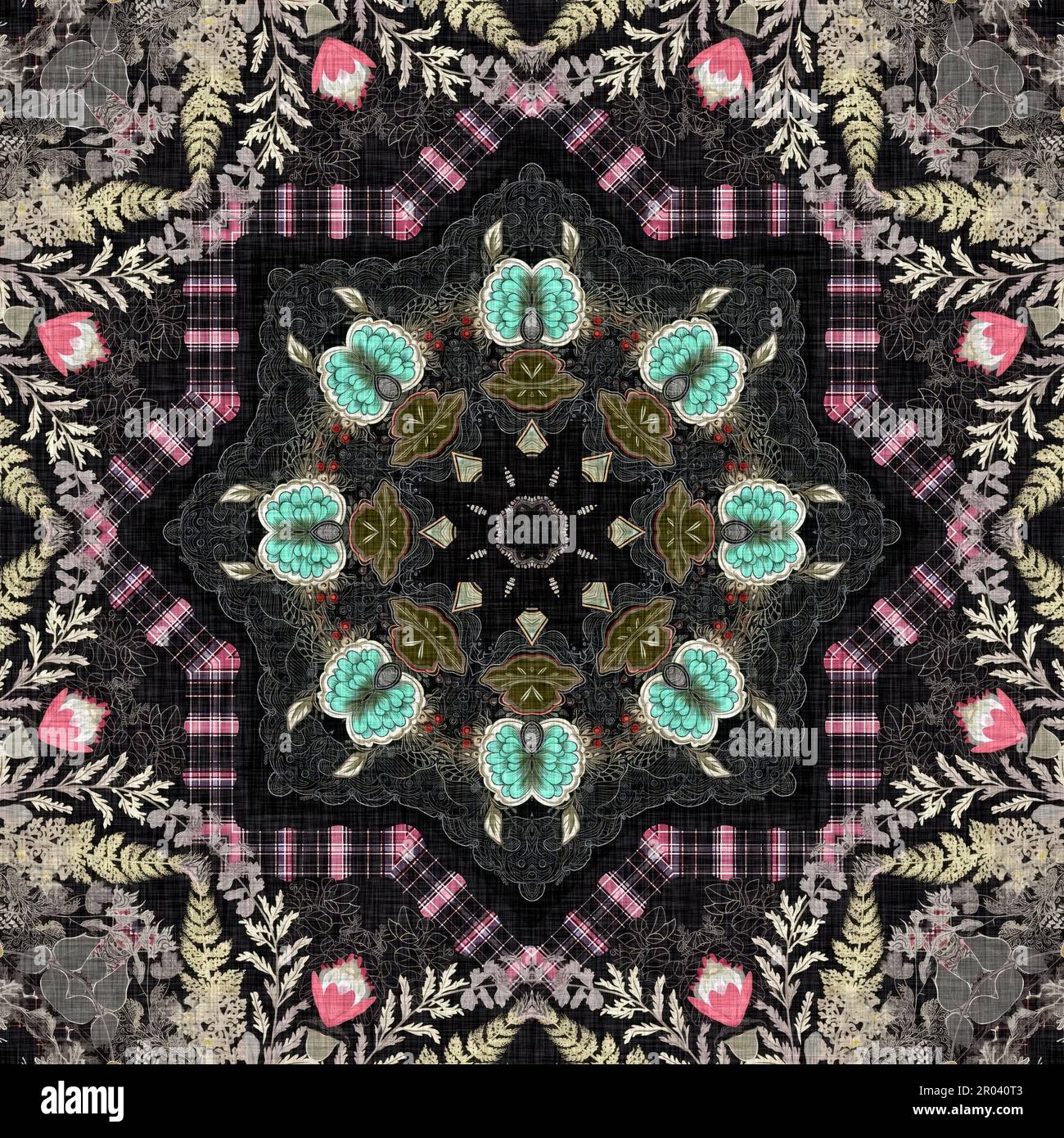 Boho folkloric flower pattern with a gypsy retro style. Repeatable ...