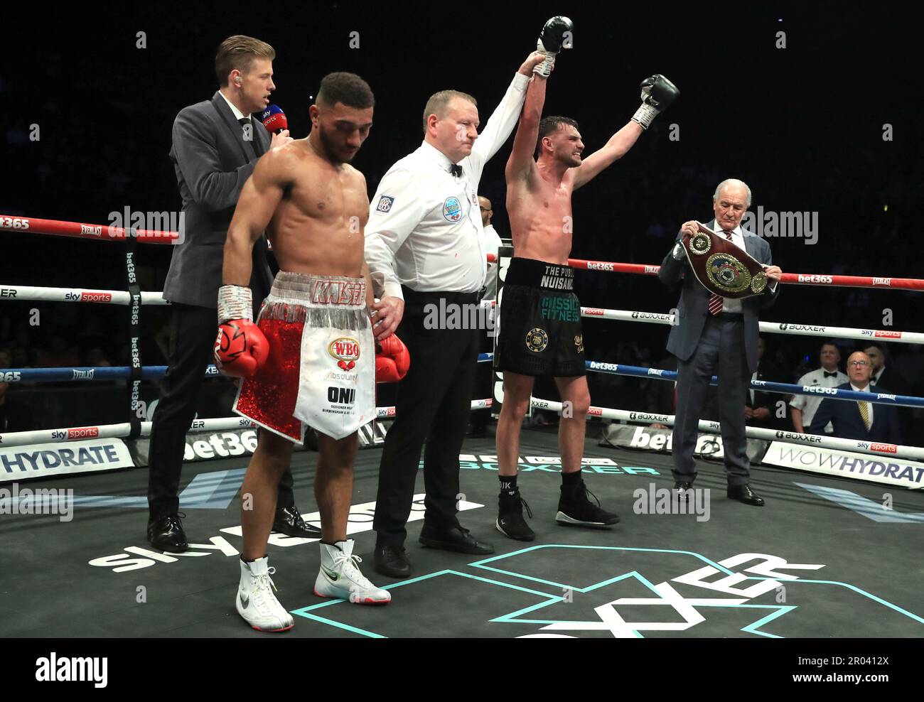 Sean McComb (right) celebrates winning the WBO European Super ...