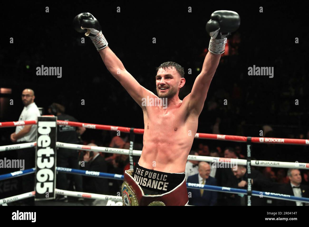 Sean McComb celebrates winning the WBO European Super-Lightweight ...