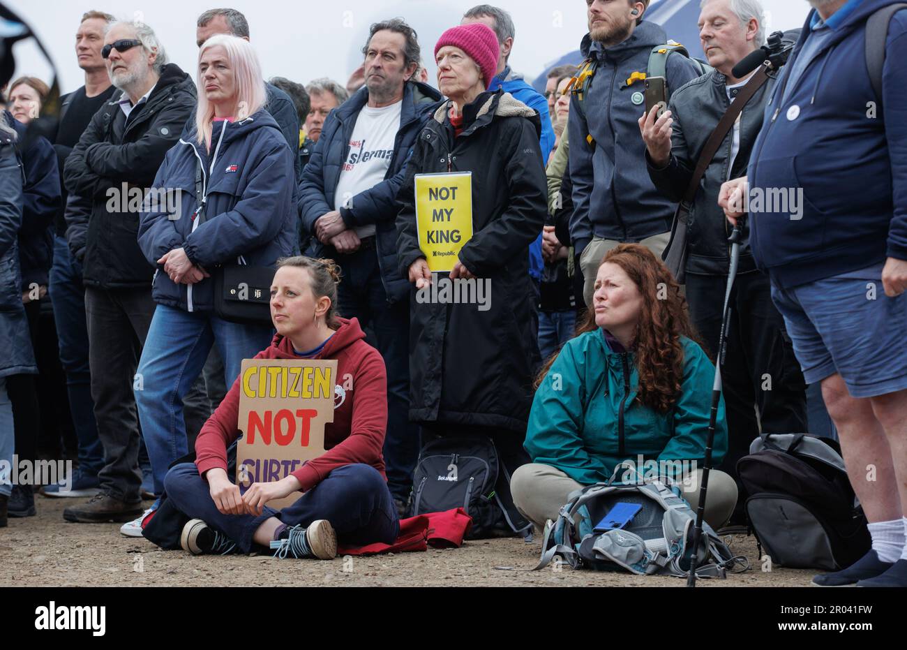People take part in an anti-monarchy rally on Calton Hill, Edinburgh ...