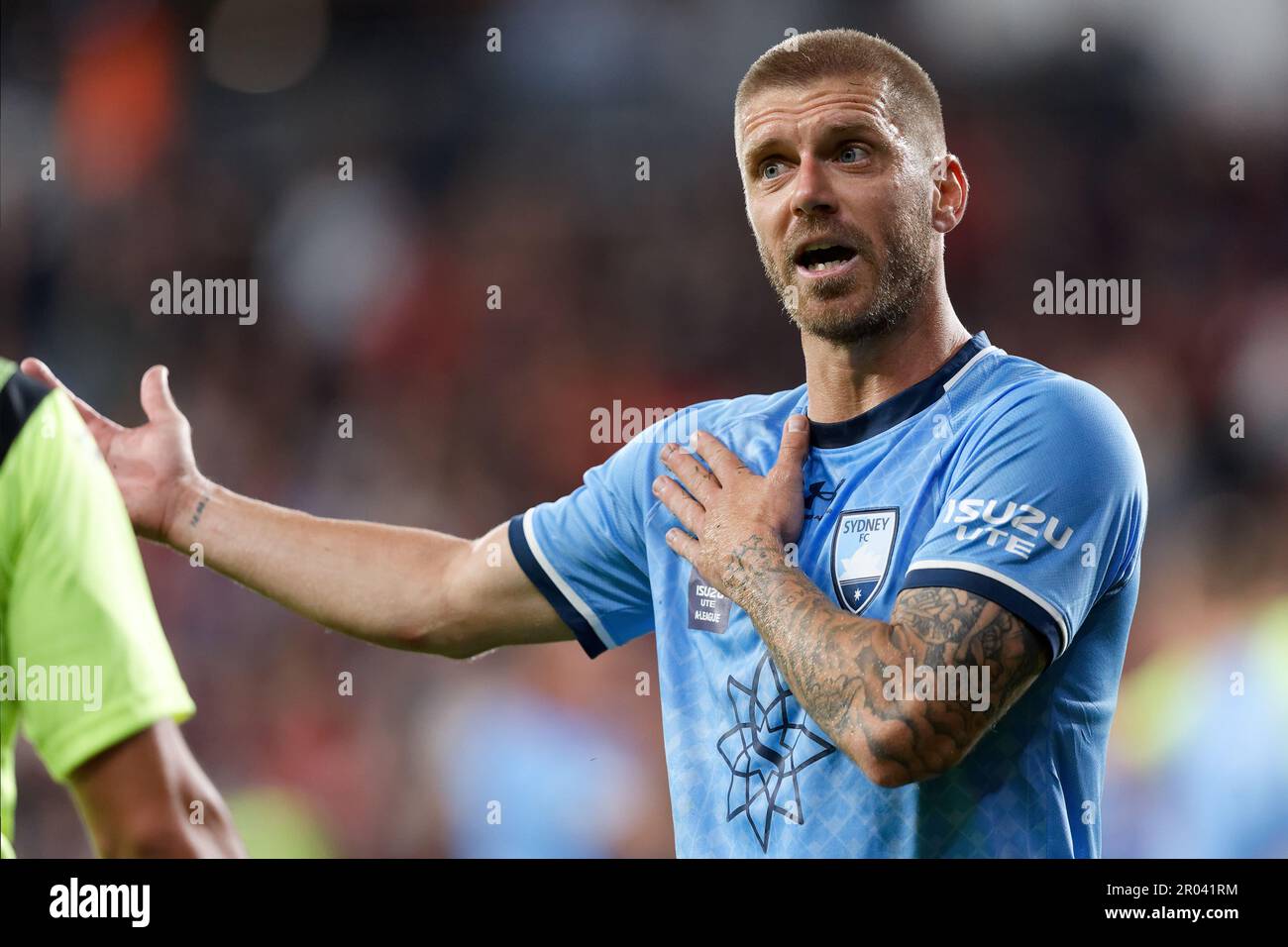 Sydney, Australia. 06th May, 2023. Luke Brattan of Sydney FC speaks to ...