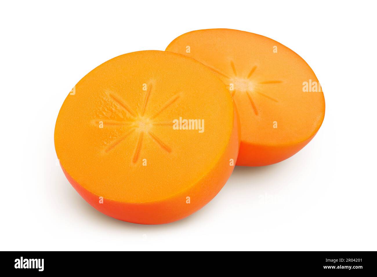 Persimmon fruit sliced isolated on white background with full depth of ...