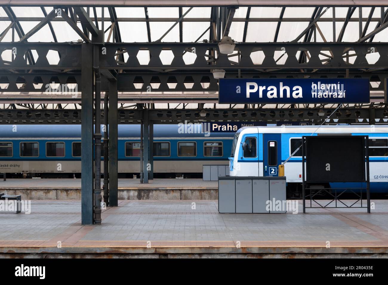 Prague, CZ - 18 September 2021: Main train station in Prague with train ...