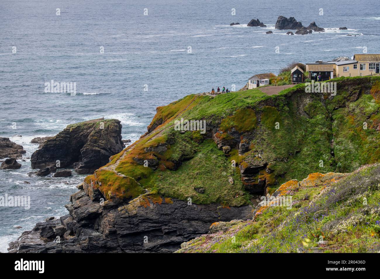 View from the South West Coast Path of Lizard Point in Cornwall, the ...