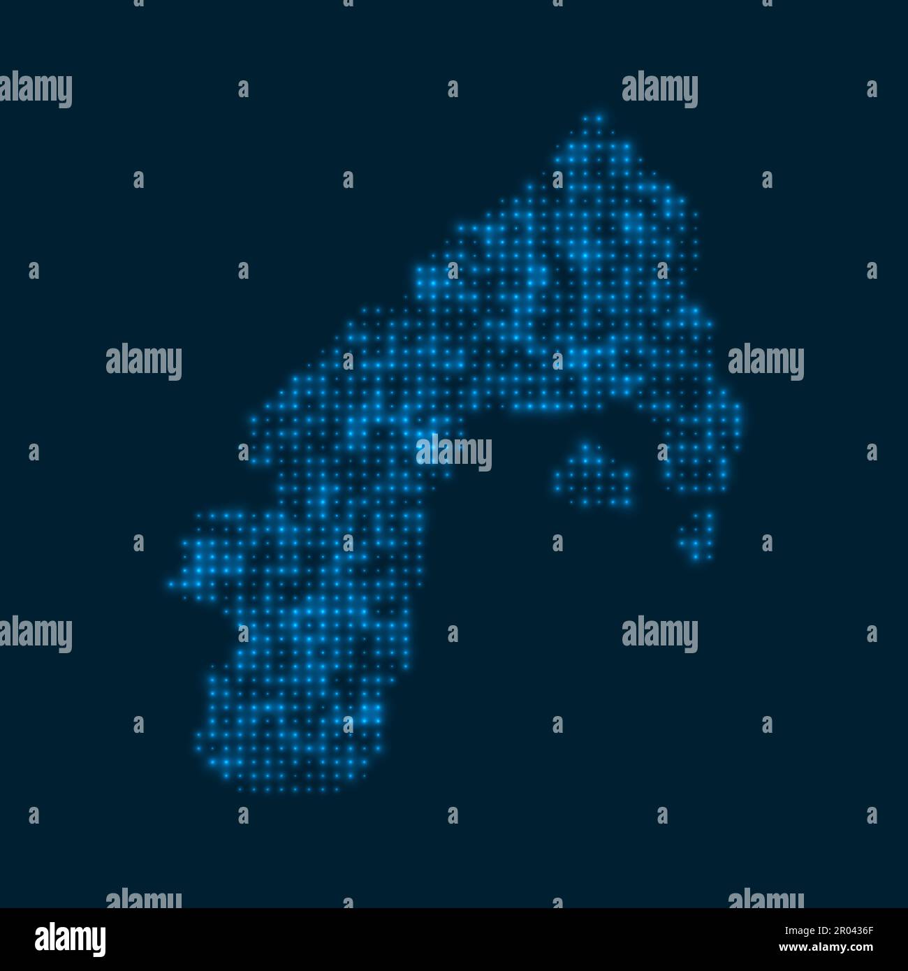 Water Island dotted glowing map. Shape of the island with blue bright ...