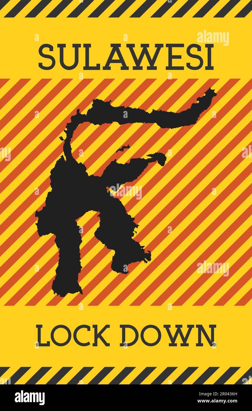 Sulawesi Lock Down Sign. Yellow island pandemic danger icon. Vector ...