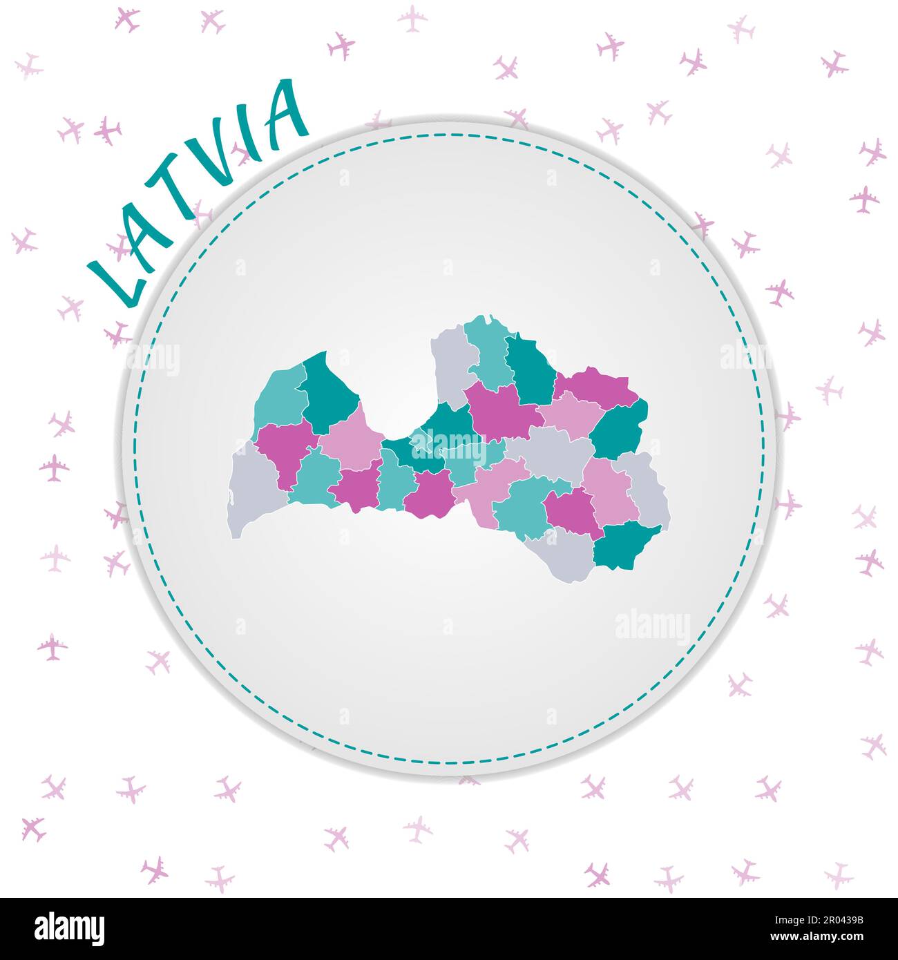 Latvia map design. Map of the country with regions in emerald-amethyst ...