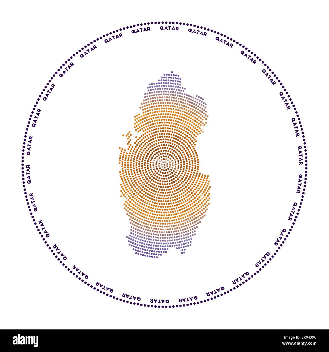 Qatar round logo. Digital style shape of Qatar in dotted circle with ...