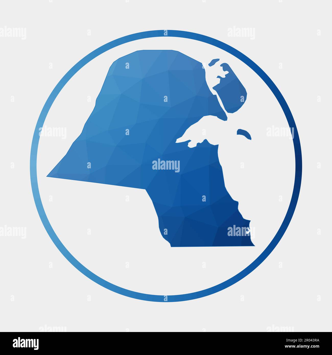 Kuwait icon. Polygonal map of the country in gradient ring. Round low ...