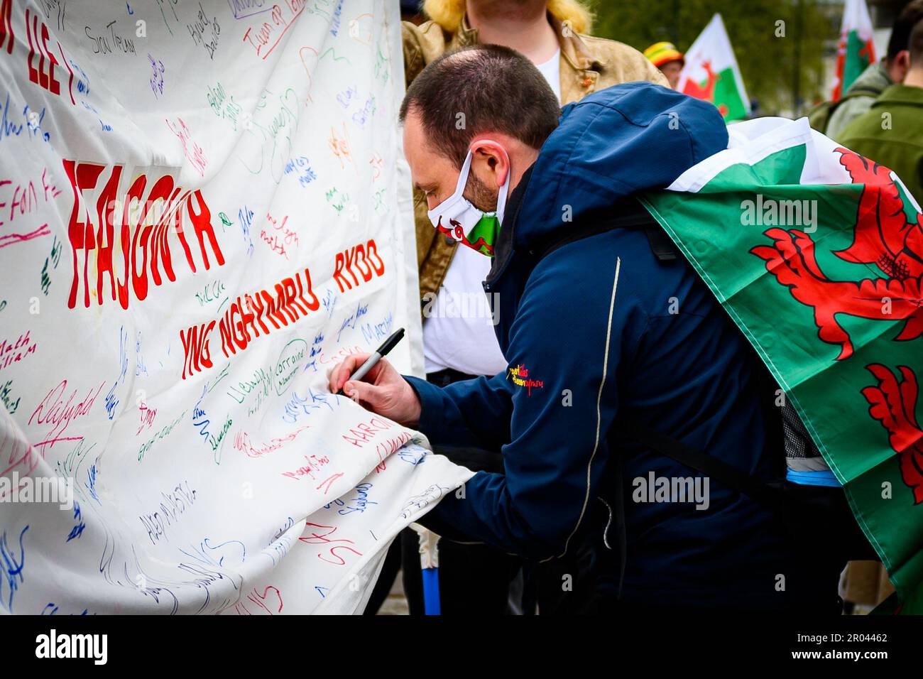 Cardiff, Wales. Sat 6 May 2023. Protesters at the Not My King march in ...