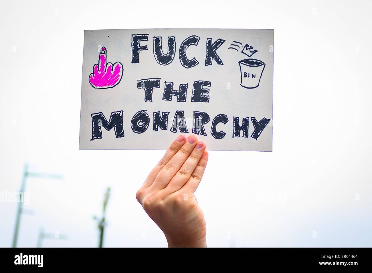 Cardiff, Wales. Sat 6 May 2023. Protesters at the Not My King march in ...
