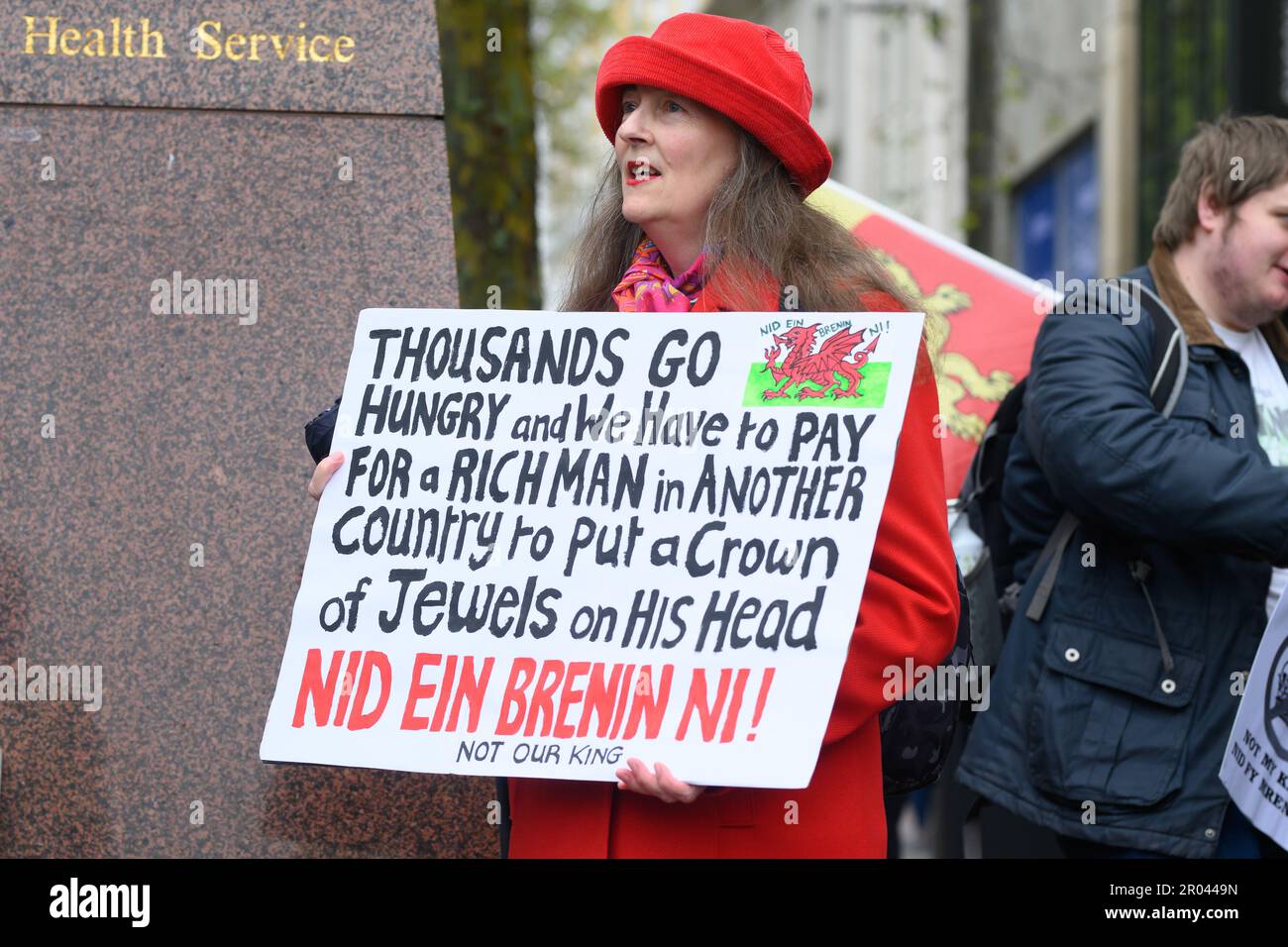 Cardiff, Wales. Sat 6 May 2023. Protesters at the Not My King march in ...