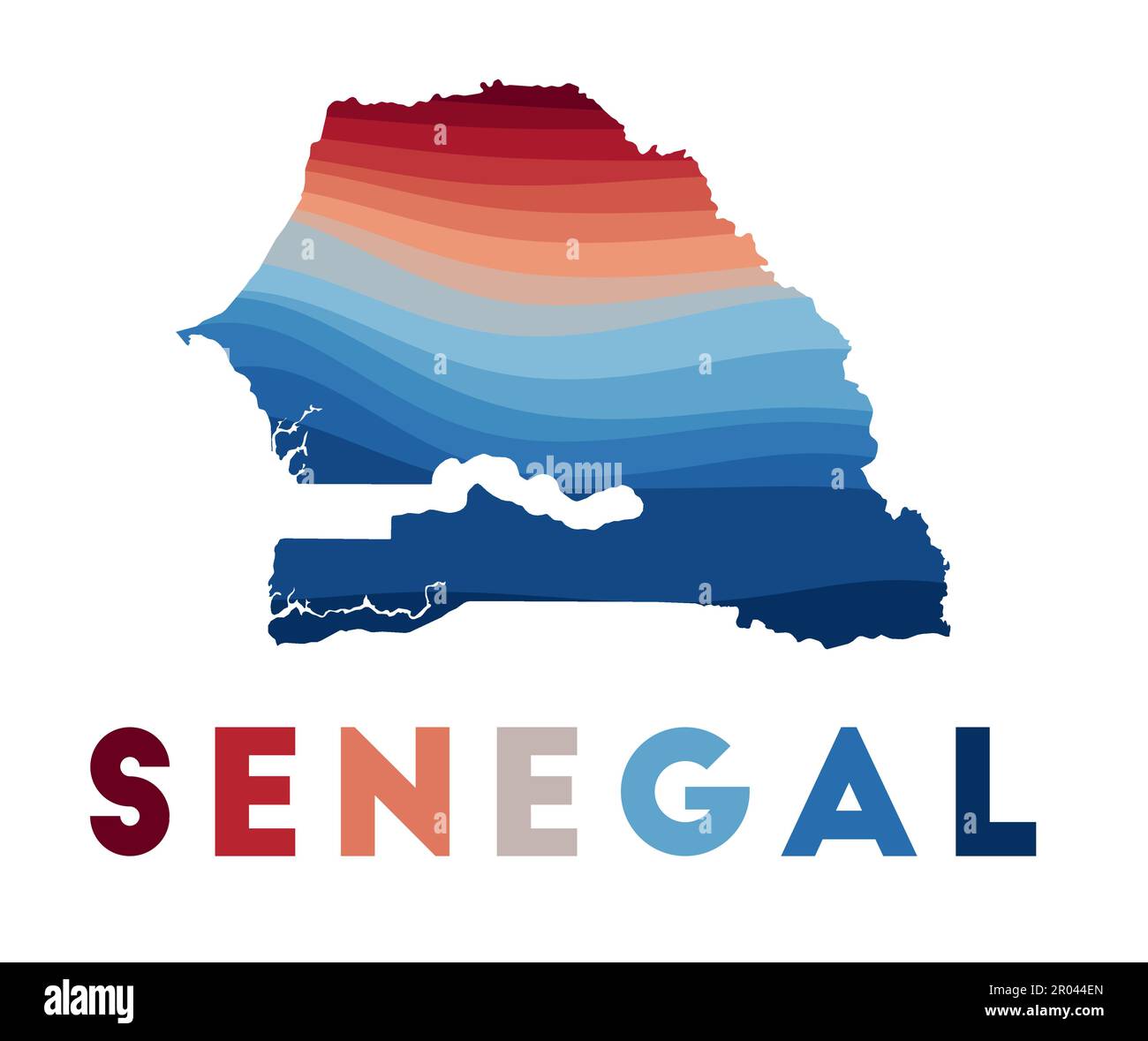 Senegal map. Map of the country with beautiful geometric waves in red and blue colors. Vivid ...