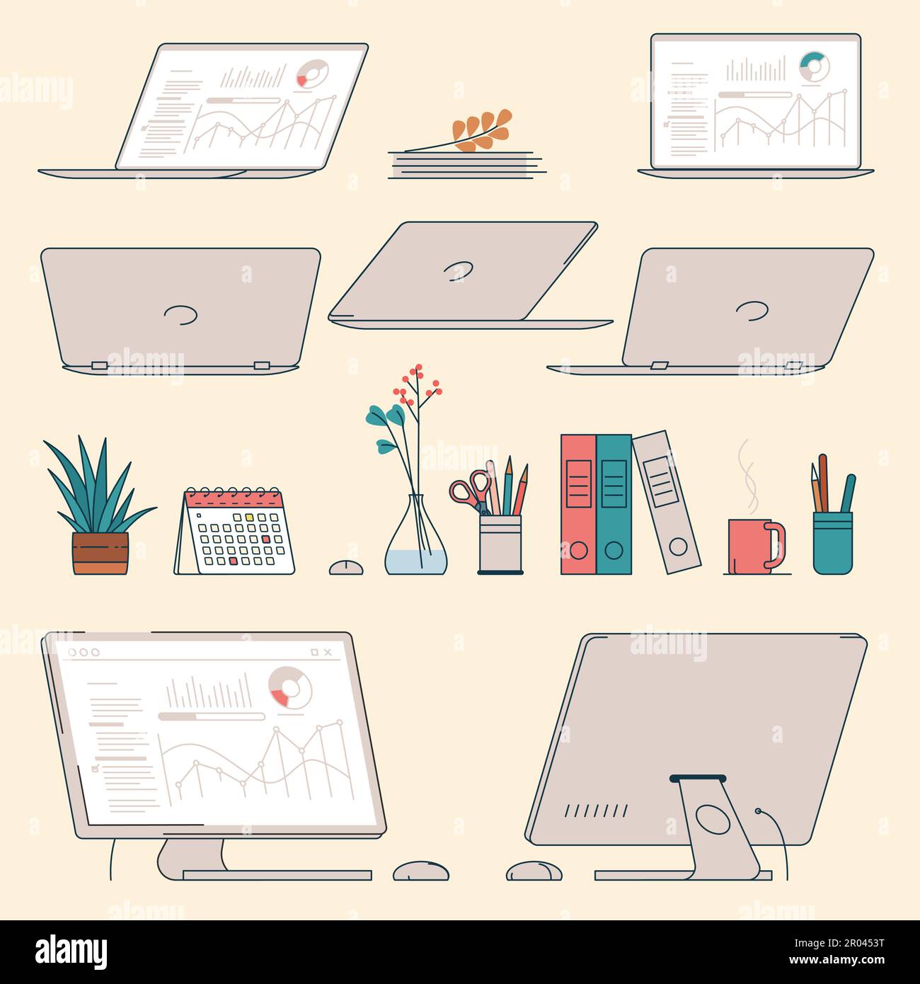 Workplace and office desktop design elements Stock Vector Image & Art ...