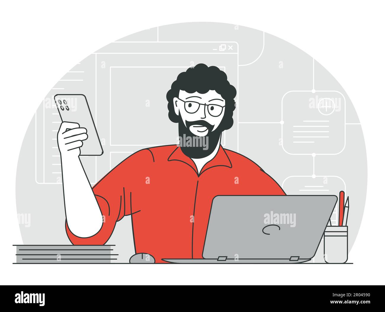 Man working tablet computer Stock Vector Images - Alamy