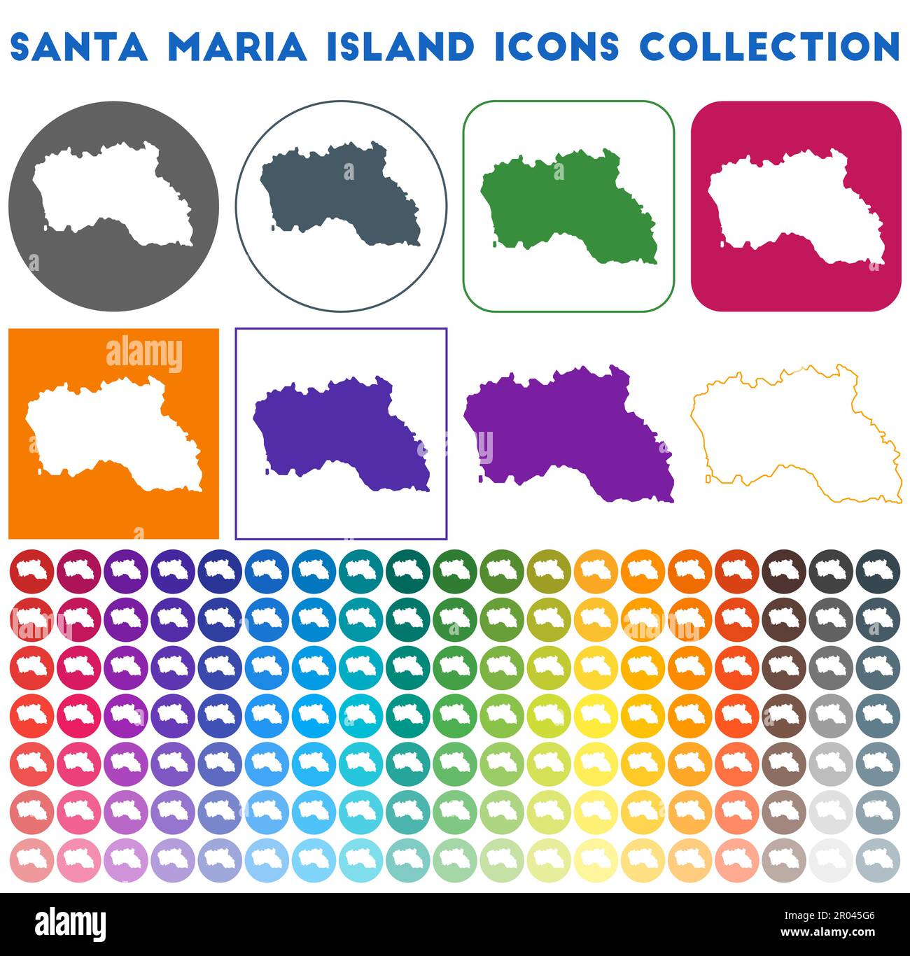 Santa Maria Island icons collection. Bright colorful trendy map icons ...