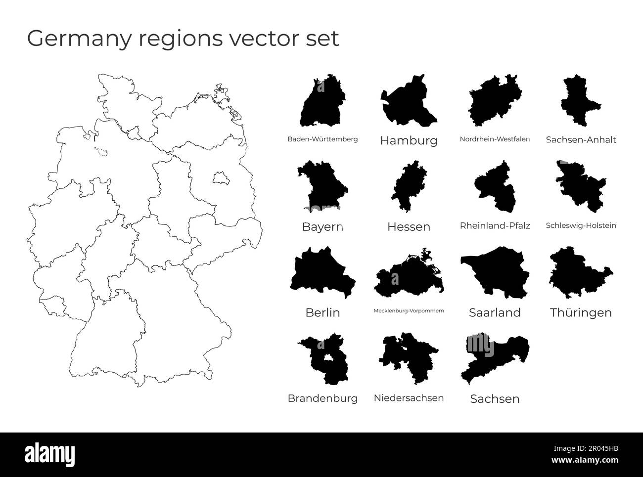 Germany map with shapes of regions. Blank vector map of the Country ...