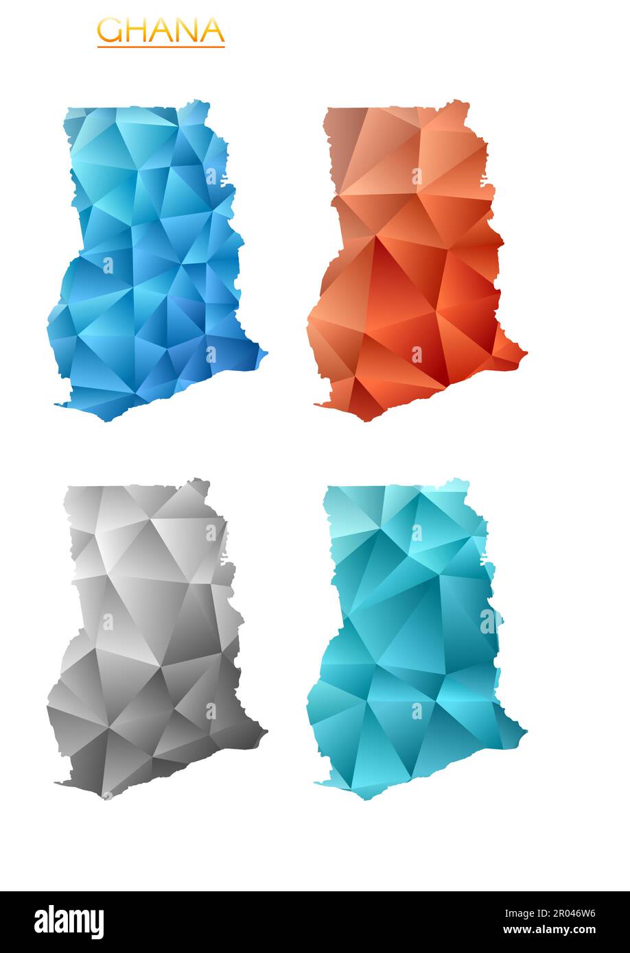 Set of vector polygonal maps of Ghana. Bright gradient map of country in low poly style Stock ...