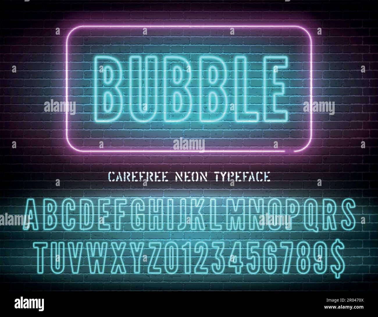 Bubble night light extra glowing effect hollow font with numbers on ...