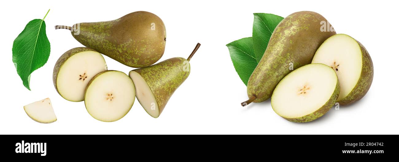 Green conference pear isolated on white background with full depth of ...