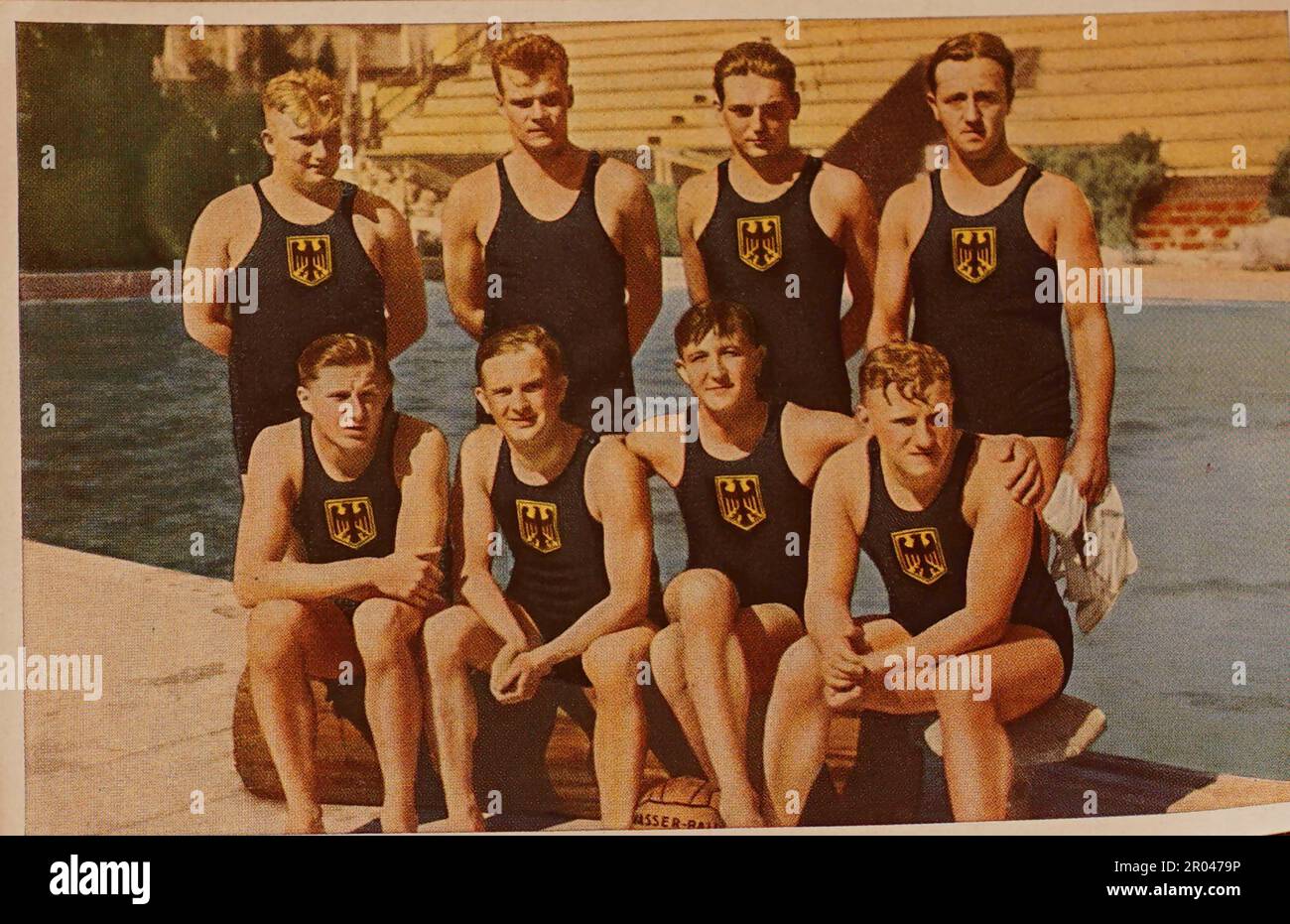 The German water polo team in the swimming stadium in the 1932 Olympics ...