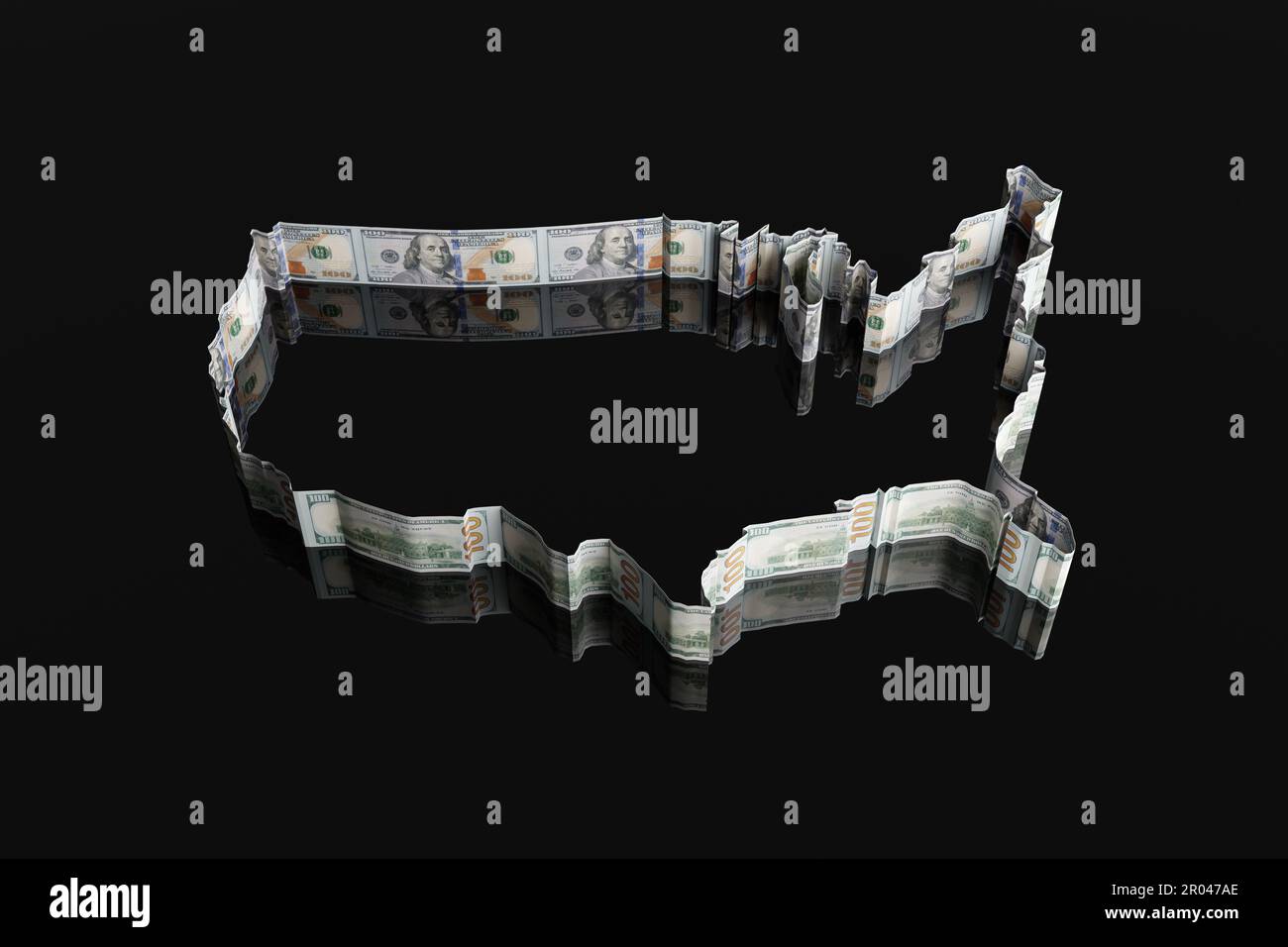 Reflection of the border of the USA formed by numerous US one hundred ...