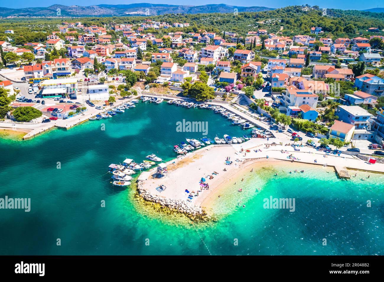 Brodarica village on Adriatic sea aerial view, Sibenik archipelago of ...