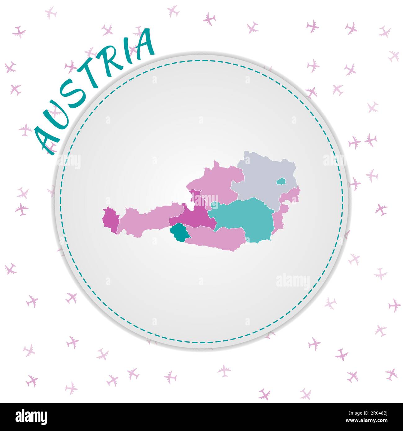 Austria map design. Map of the country with regions in emerald-amethyst ...