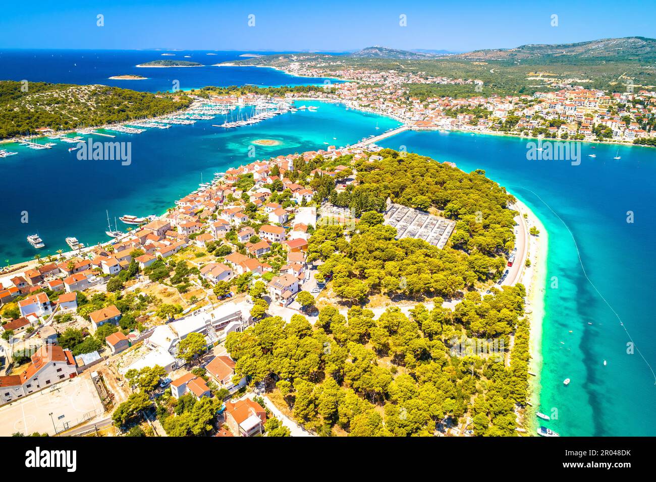 Adriatic town of Rogoznica aerial coastline view, central Dalmatia ...