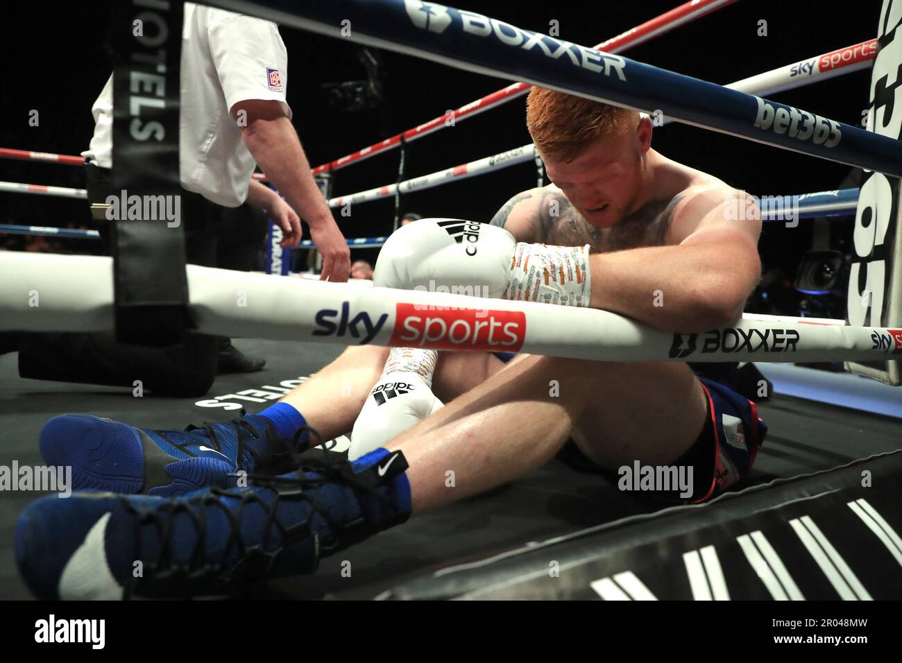 Jordan Grant after being knocked out by Benjamin Whittaker in the light ...