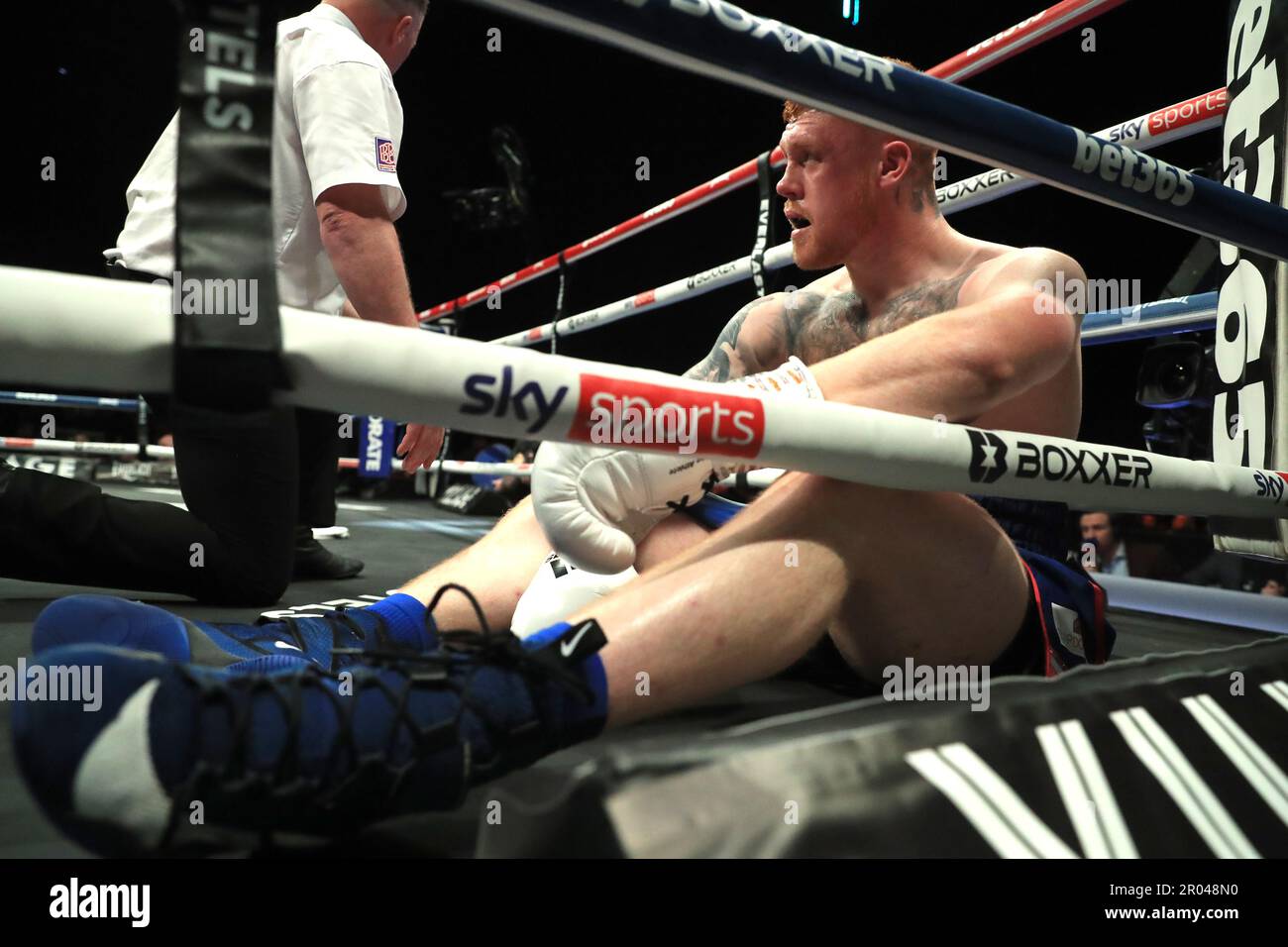 Jordan Grant after being knocked out by Benjamin Whittaker in the light ...