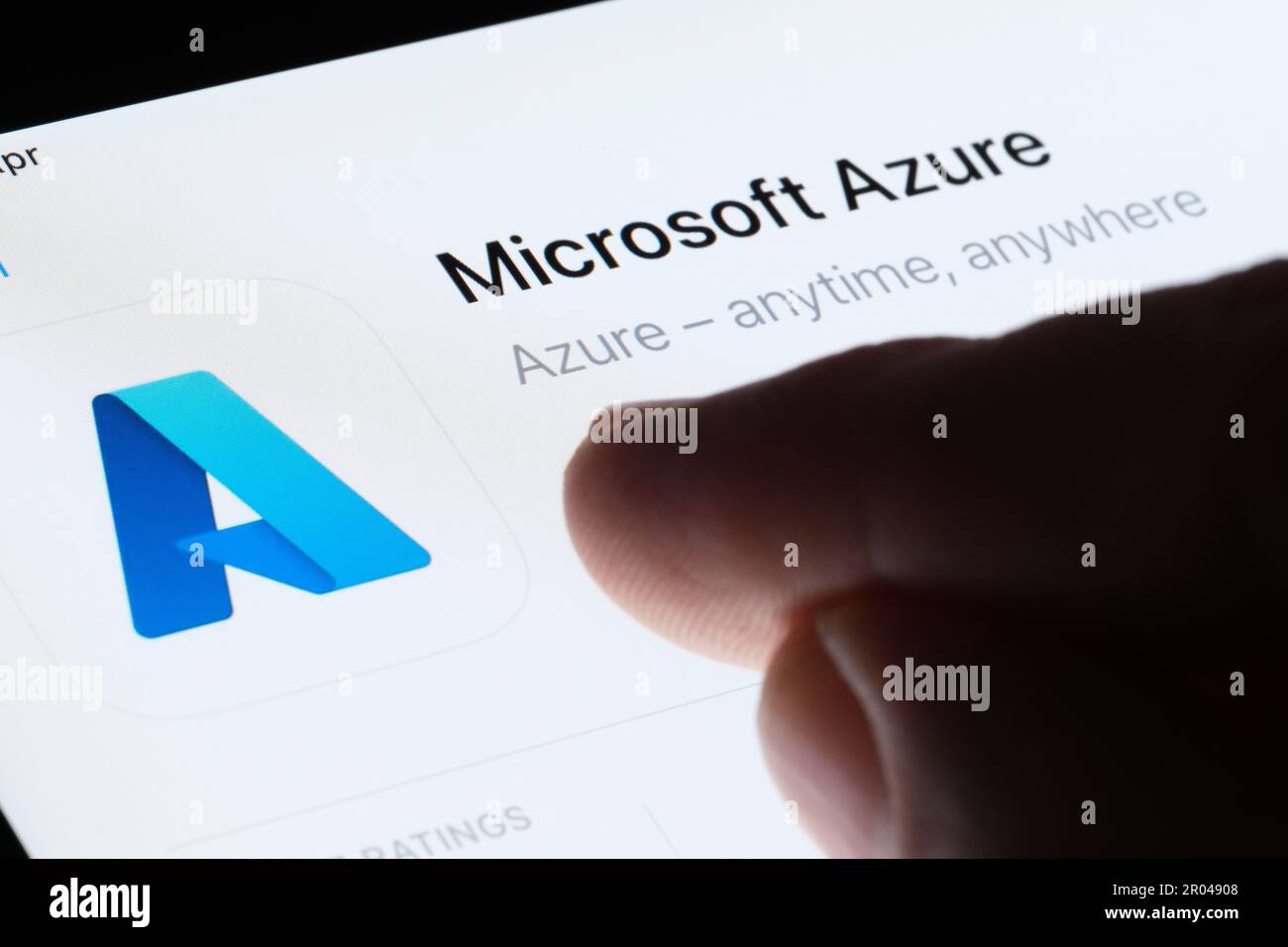 Microsoft Azure app seen in App Store on the screen of ipad and blurred ...