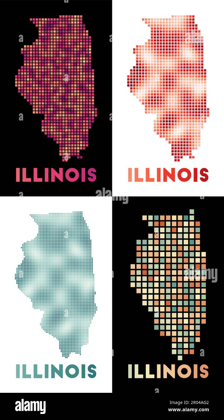 Illinois map. Collection of maps of Illinois in dotted style. Borders ...