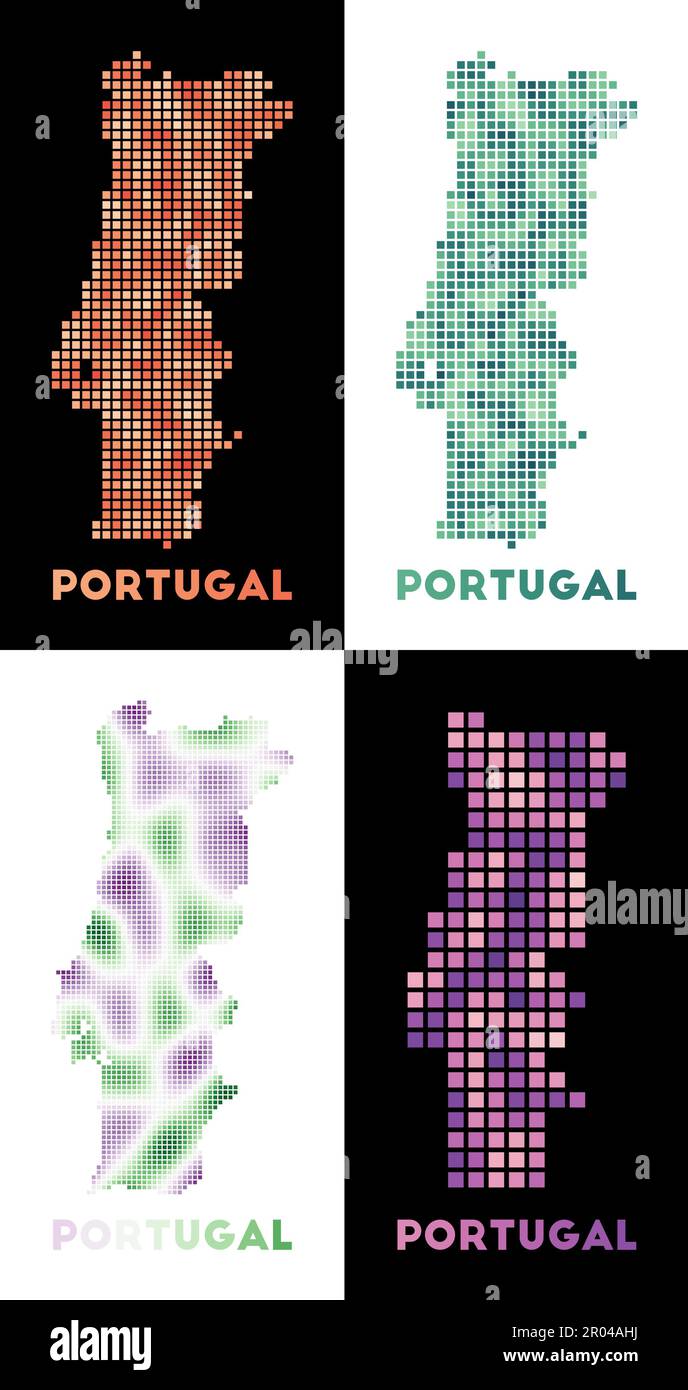 Portugal map. Collection of maps of Portugal in dotted style. Borders ...