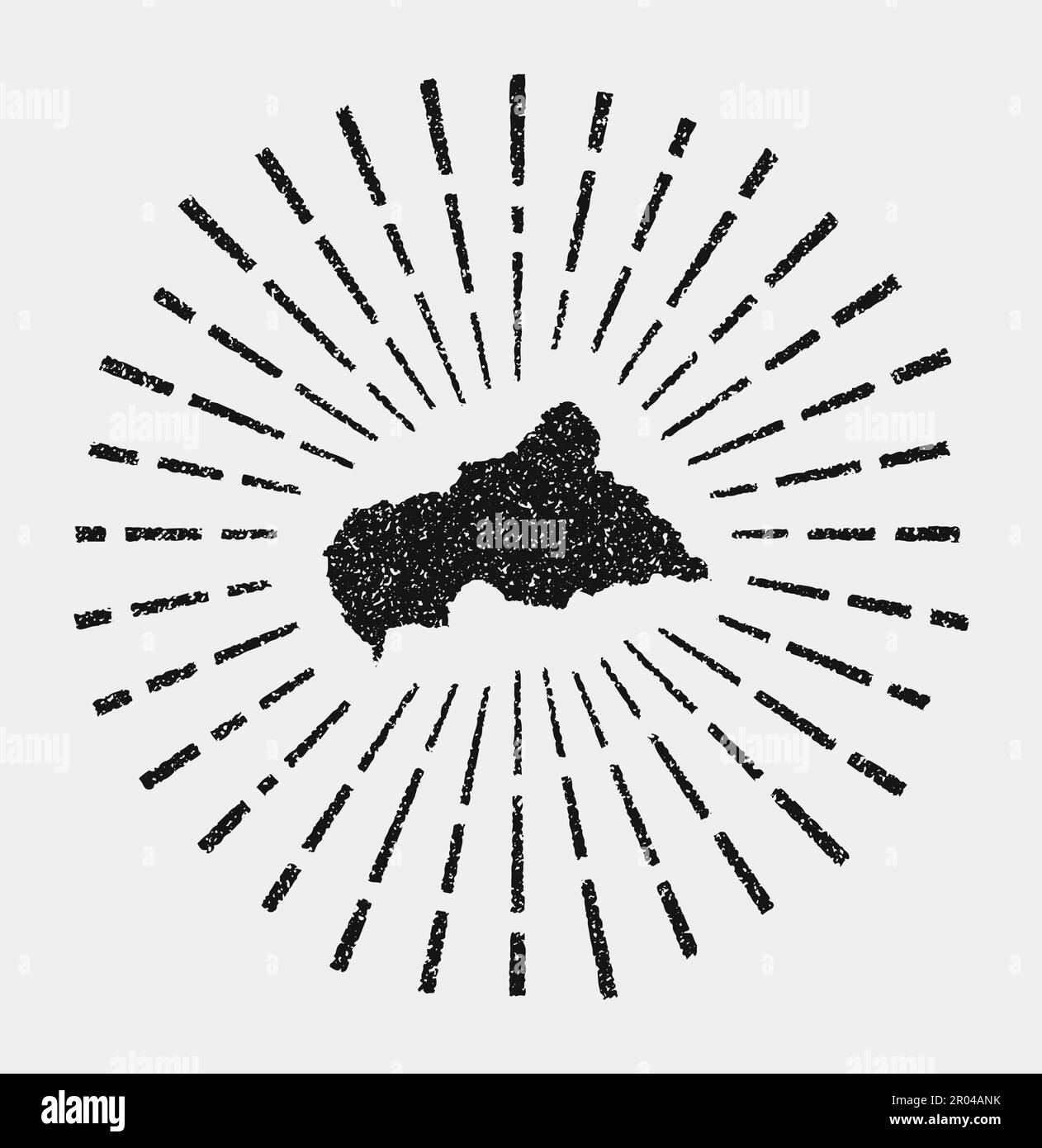 Vintage map of CAR. Grunge sunburst around the country. Black CAR shape ...