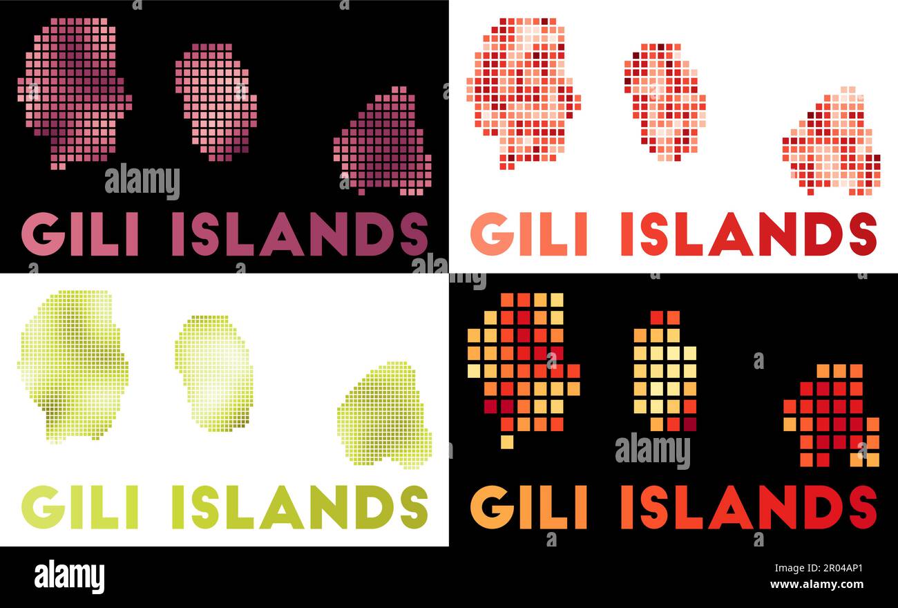 Gili Islands map. Collection of maps of Gili Islands in dotted style ...