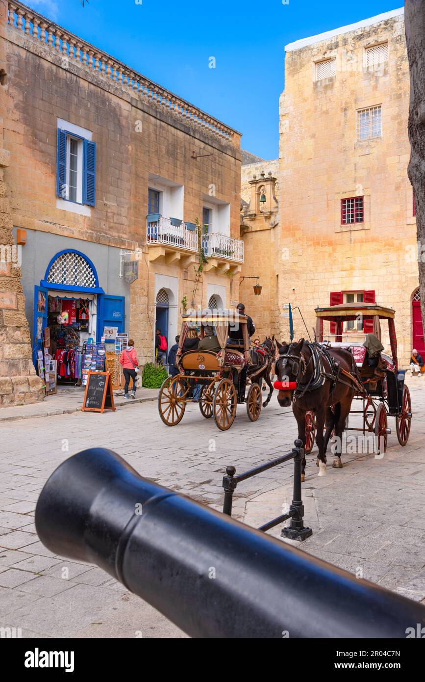 A view of old Mdina street with a traditional Maltese style openwork ...
