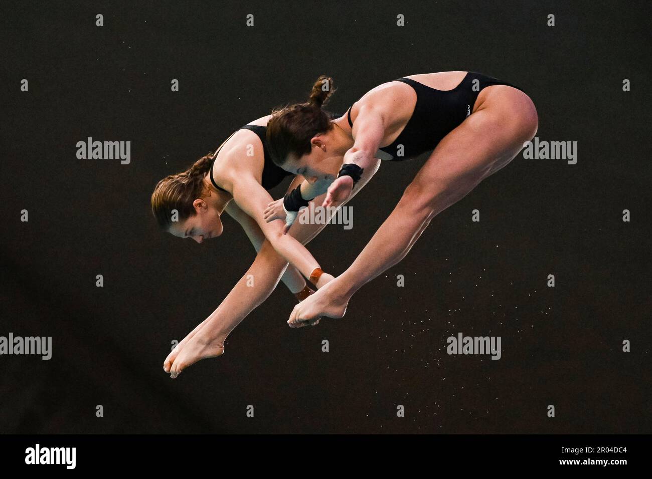 MONTREAL, QC - MAY 06: Kate Miller (CAN) and Caeli Mckay (CAN) dive during the women 10m ...