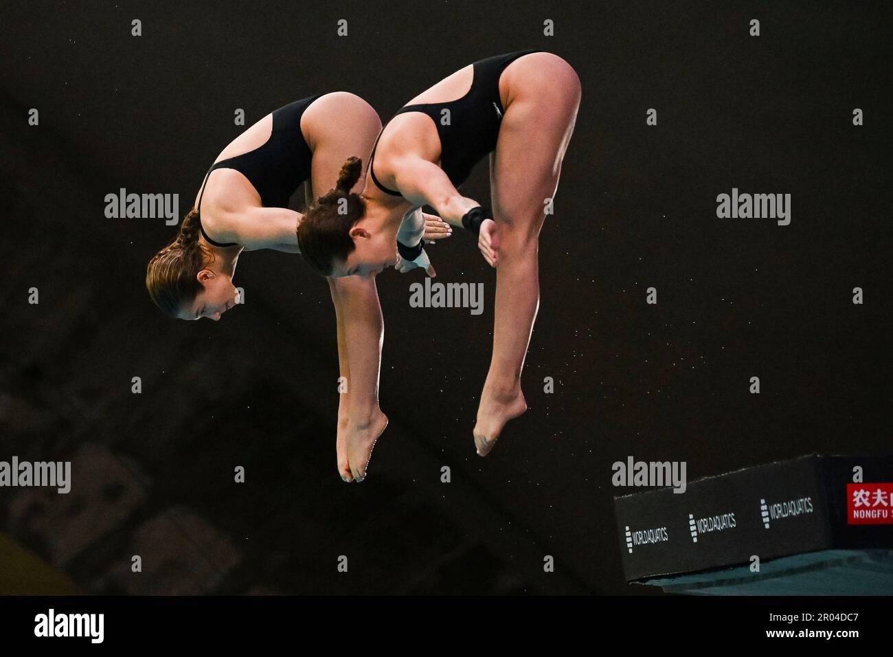 MONTREAL, QC - MAY 06: Kate Miller (CAN) and Caeli Mckay (CAN) dive during the women 10m ...