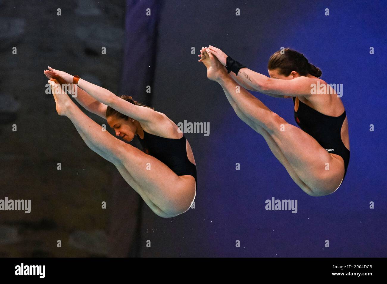 MONTREAL, QC - MAY 06: Kate Miller (CAN) and Caeli Mckay (CAN) dive during the women 10m ...