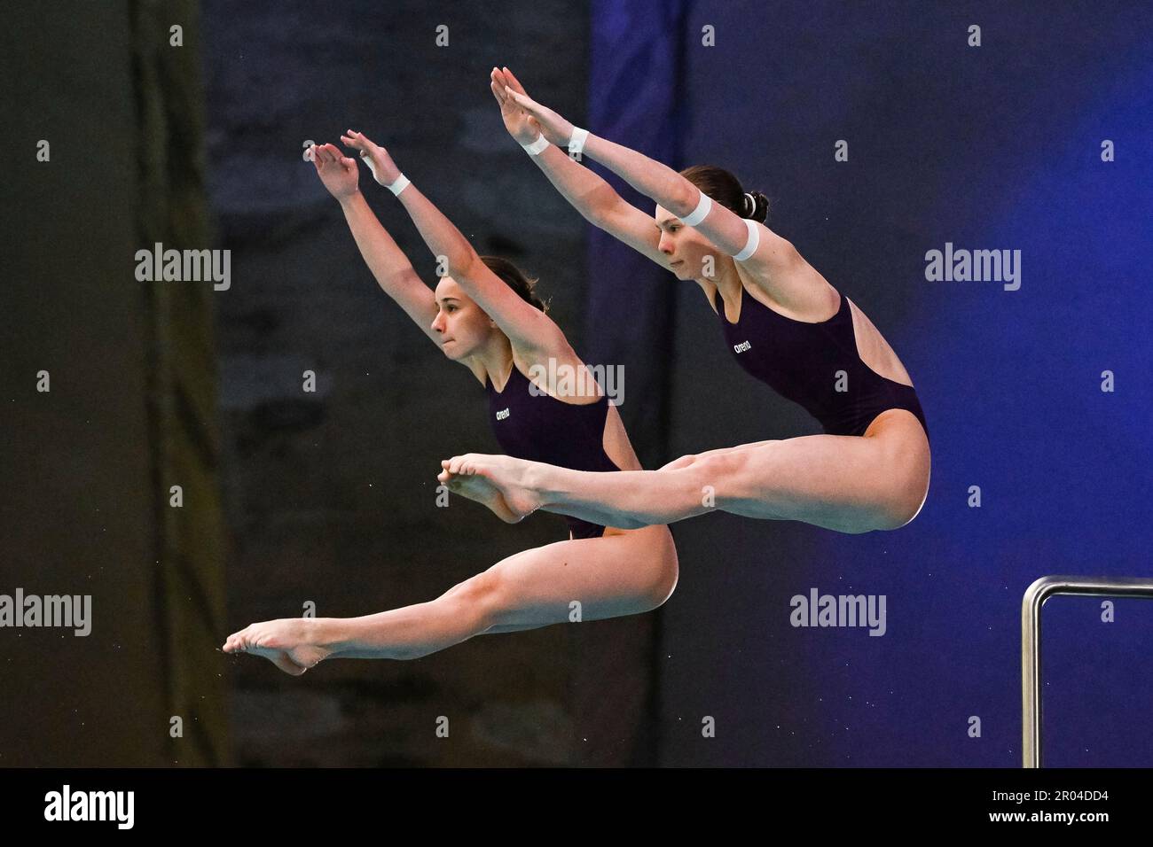MONTREAL, QC - MAY 06: Sofia Esman (UKR) and Kseniia Bailo (UKR) dive during the women 10m ...
