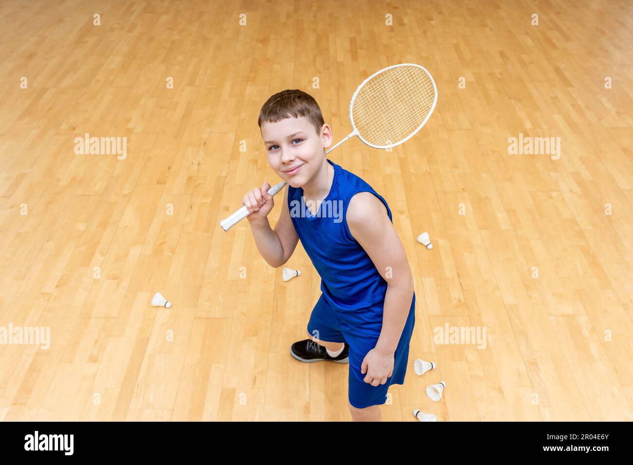Kid playing badminton. Horizontal sport theme poster, greeting cards ...