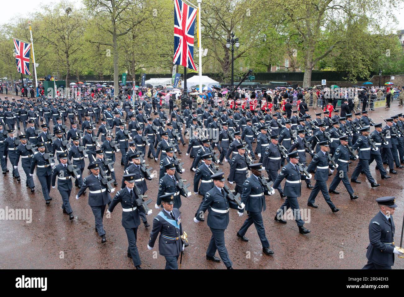 Members of the RAF Regiment march along The Mall ahead of the ...