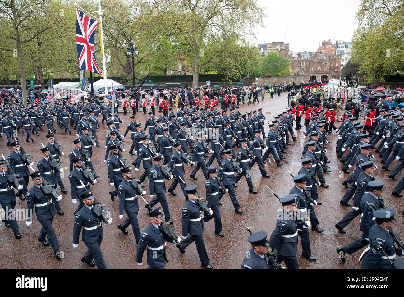 Members of the RAF Regiment march along The Mall ahead of the ...