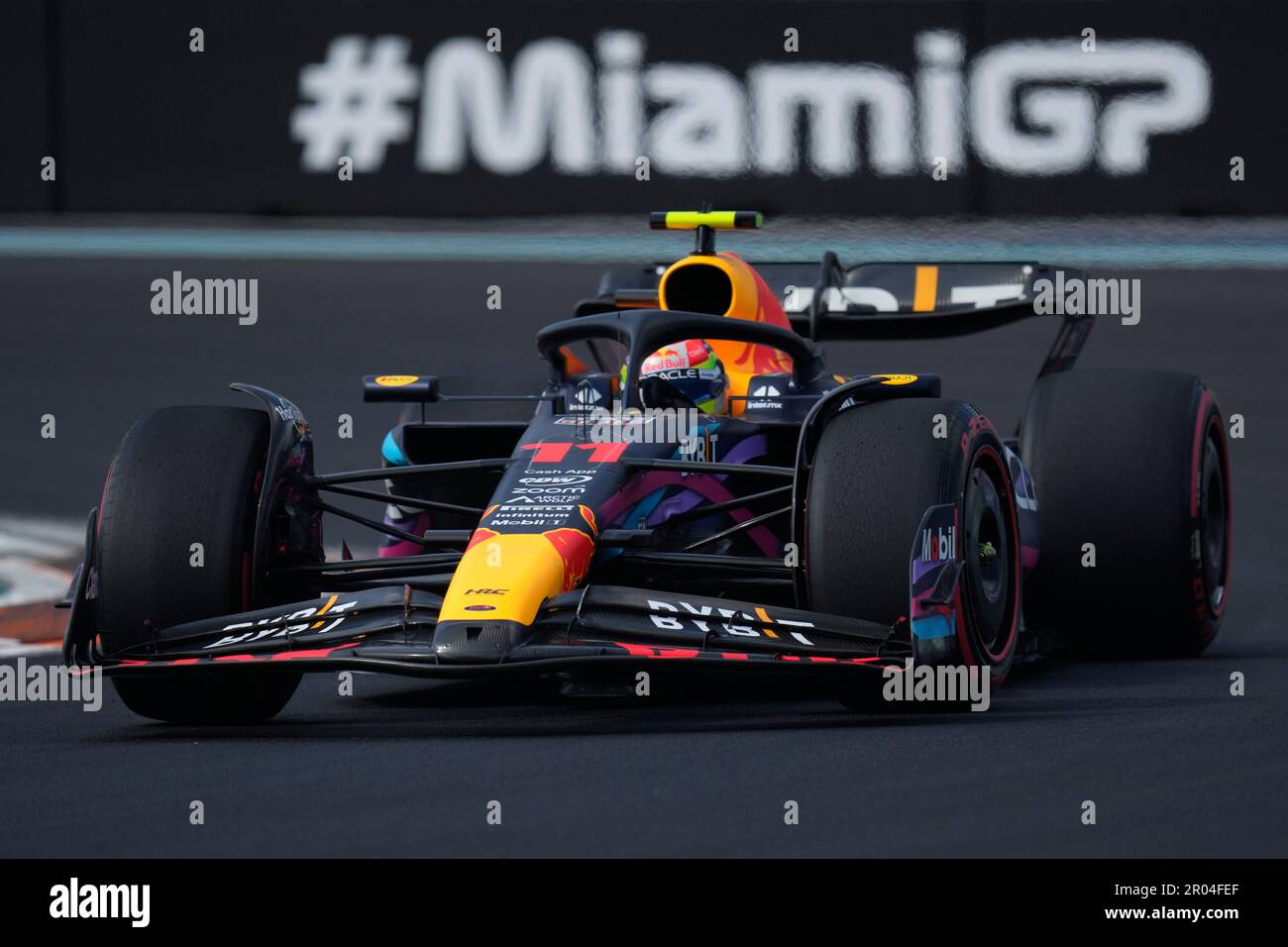 Red Bull driver Sergio Perez of Mexico steers his car during the qualifying session of the ...
