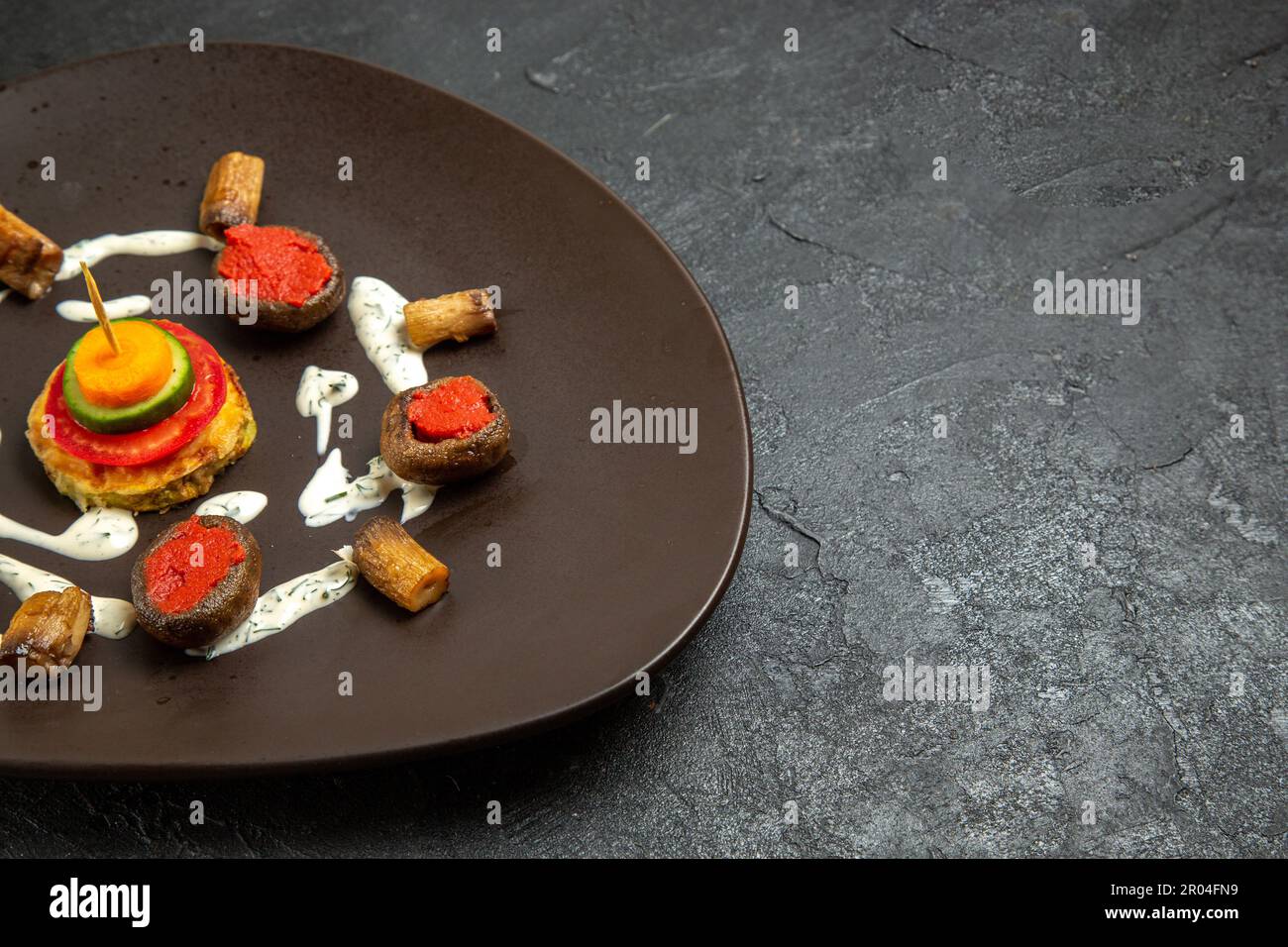 front view cooked squashes designed meal inside plate on a grey ...