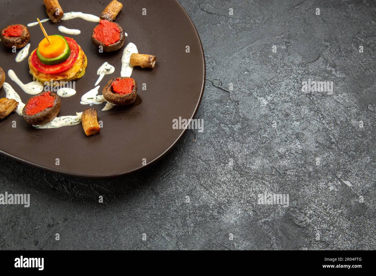 front view cooked squashes designed meal inside plate on grey ...